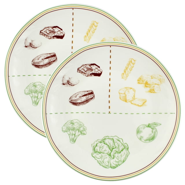 Cornucopia Brands Ceramic Portion Control Plates (Set of 2); Microwave ...