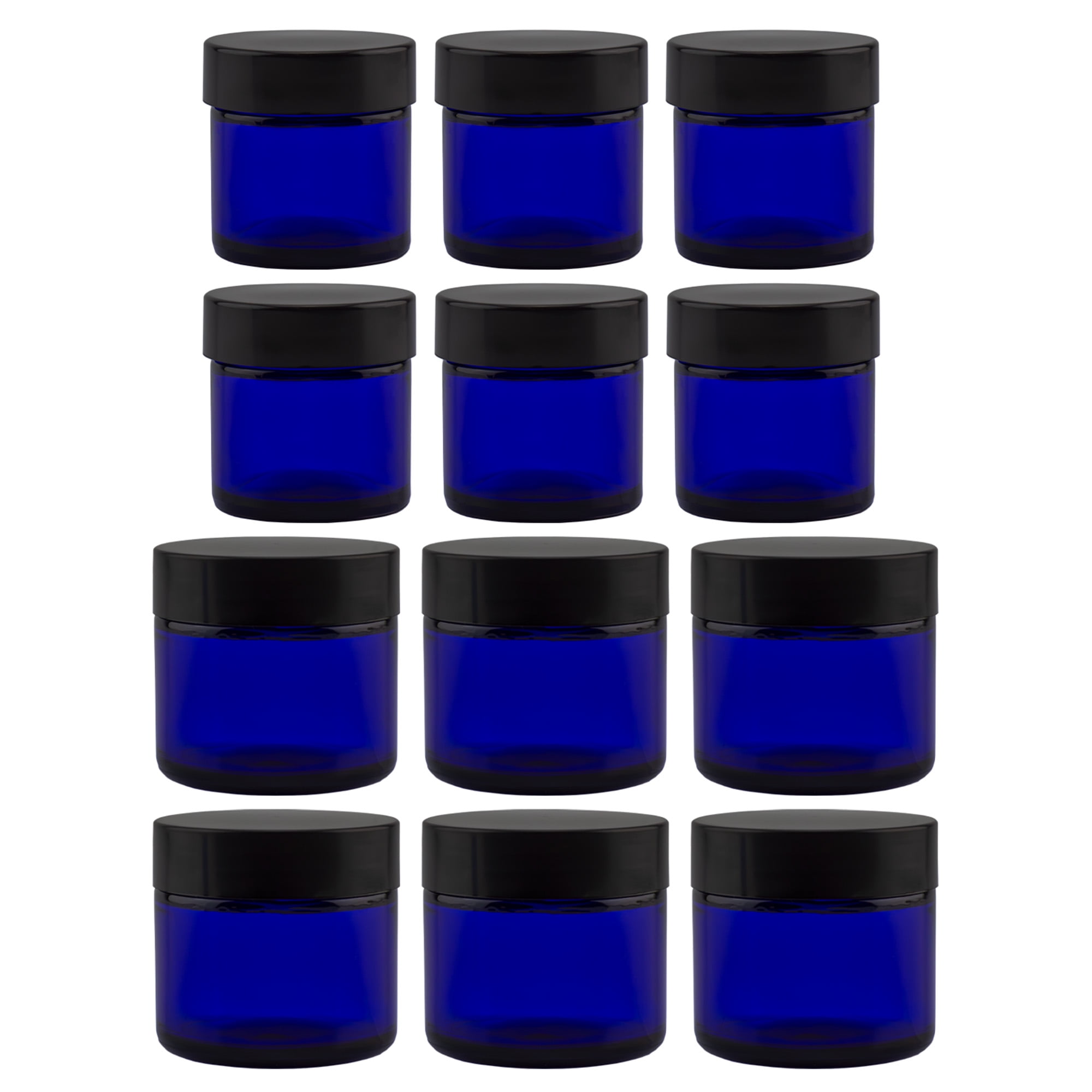 12 Pack Cobalt Blue Glass Jars, 1oz & 2oz, Lids Included, for Cosmetics ...
