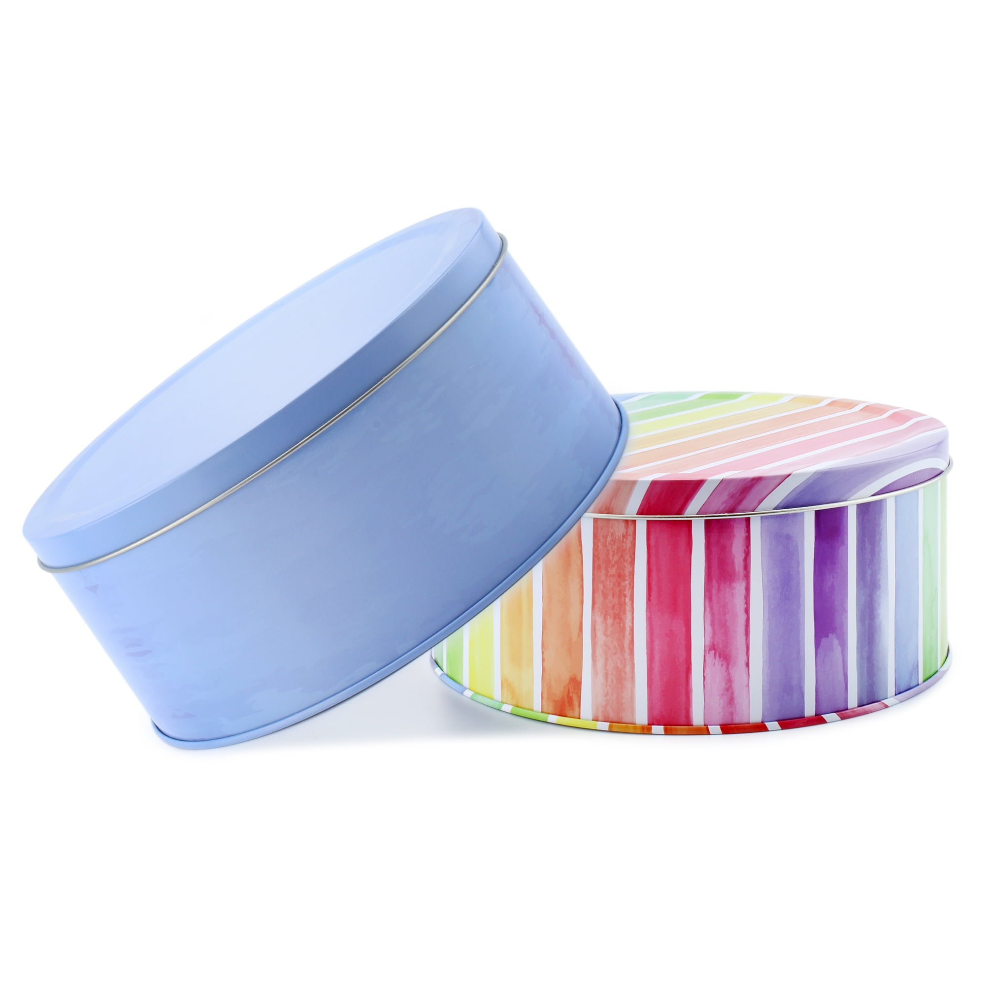 Cornucopia Brands Cookie Tins (Set of 2, Blue and Rainbow); Round ...