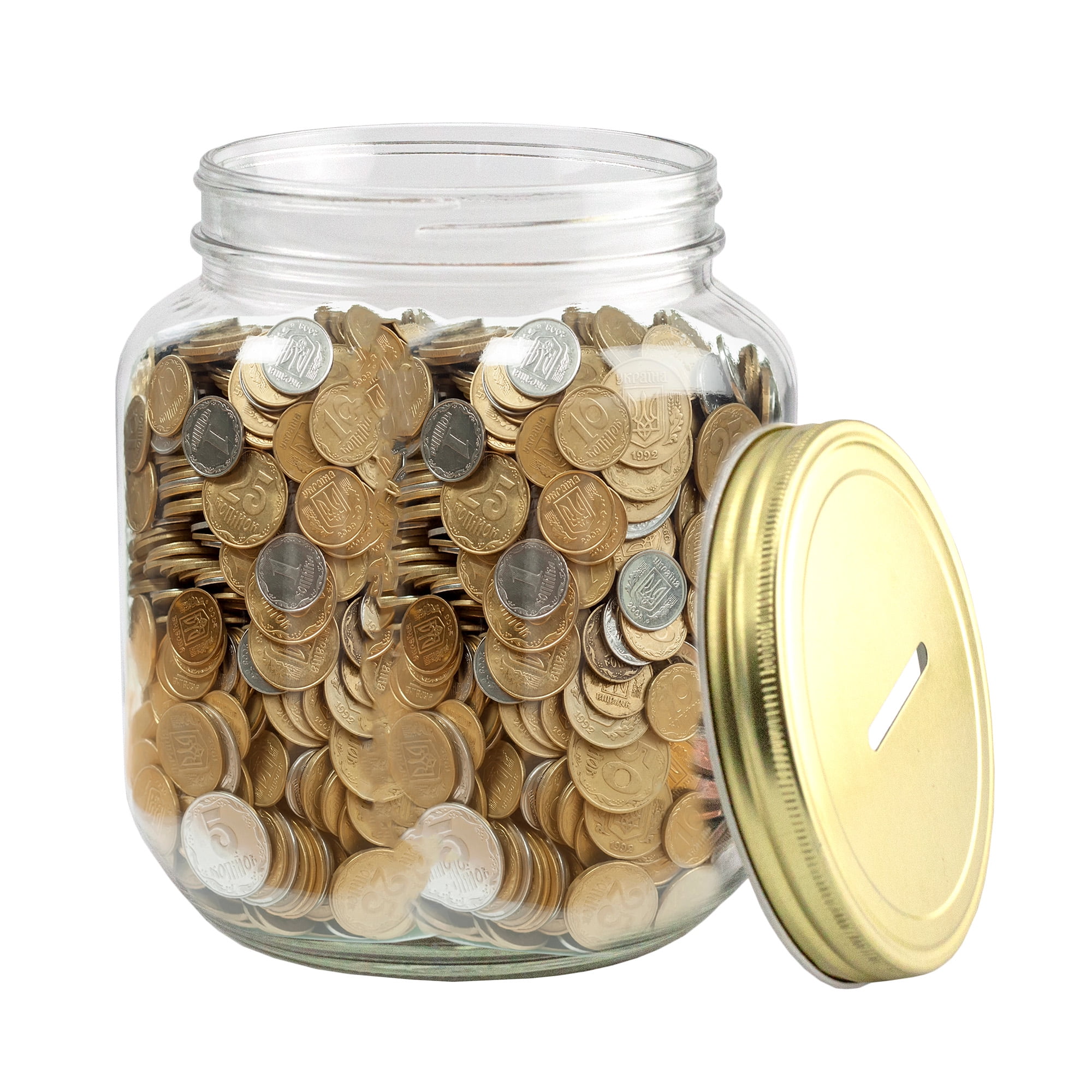 Cornucopia Large Clear Glass Penny Jar: Half Gallon Big Money Coin Bank ...