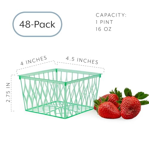 Cornucopia Brands Pint Size Plastic Berry Baskets (48-Pack), 4-Inch ...