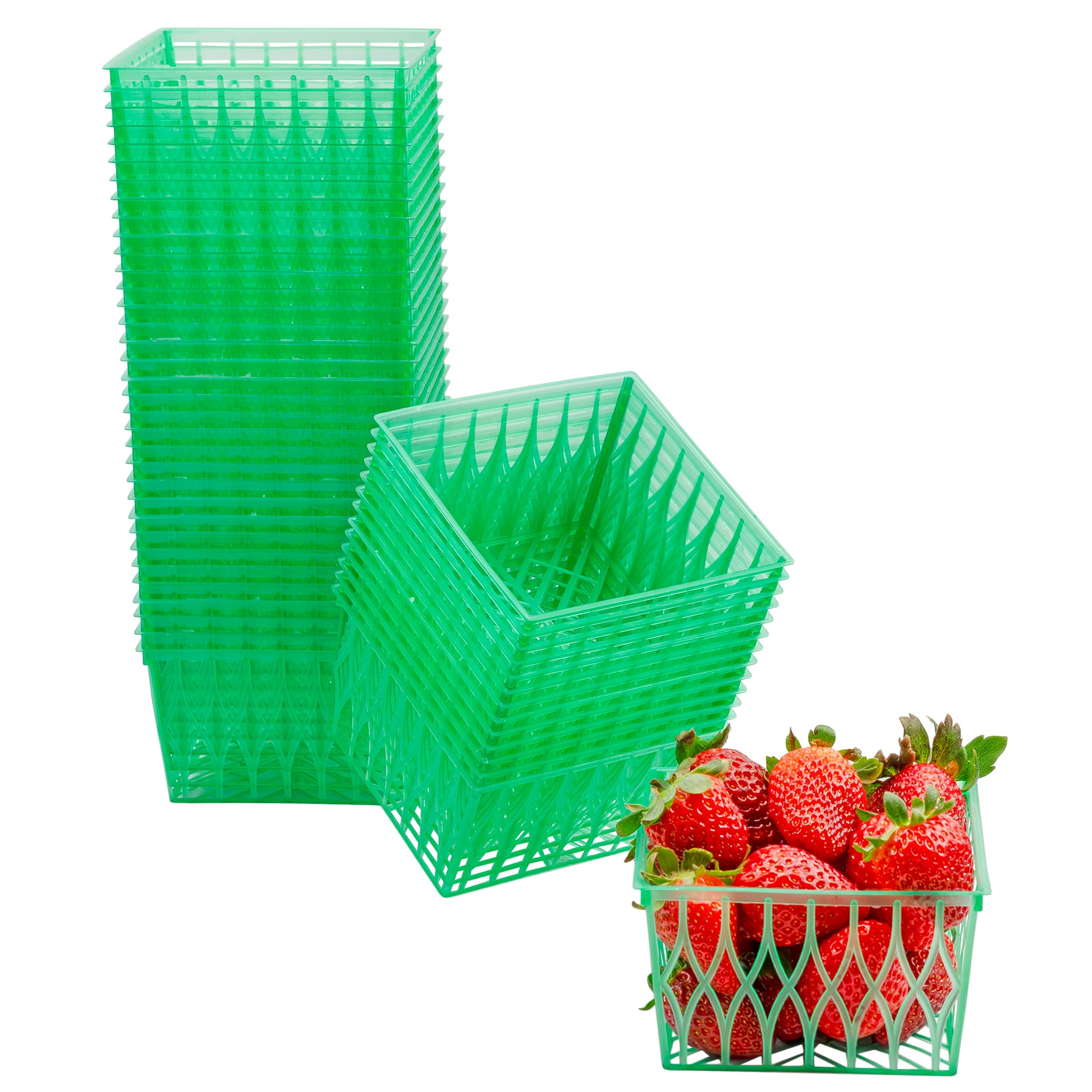 Cornucopia 48-Pack Plastic Berry Baskets, Stackable Fruit Harvest Boxes ...