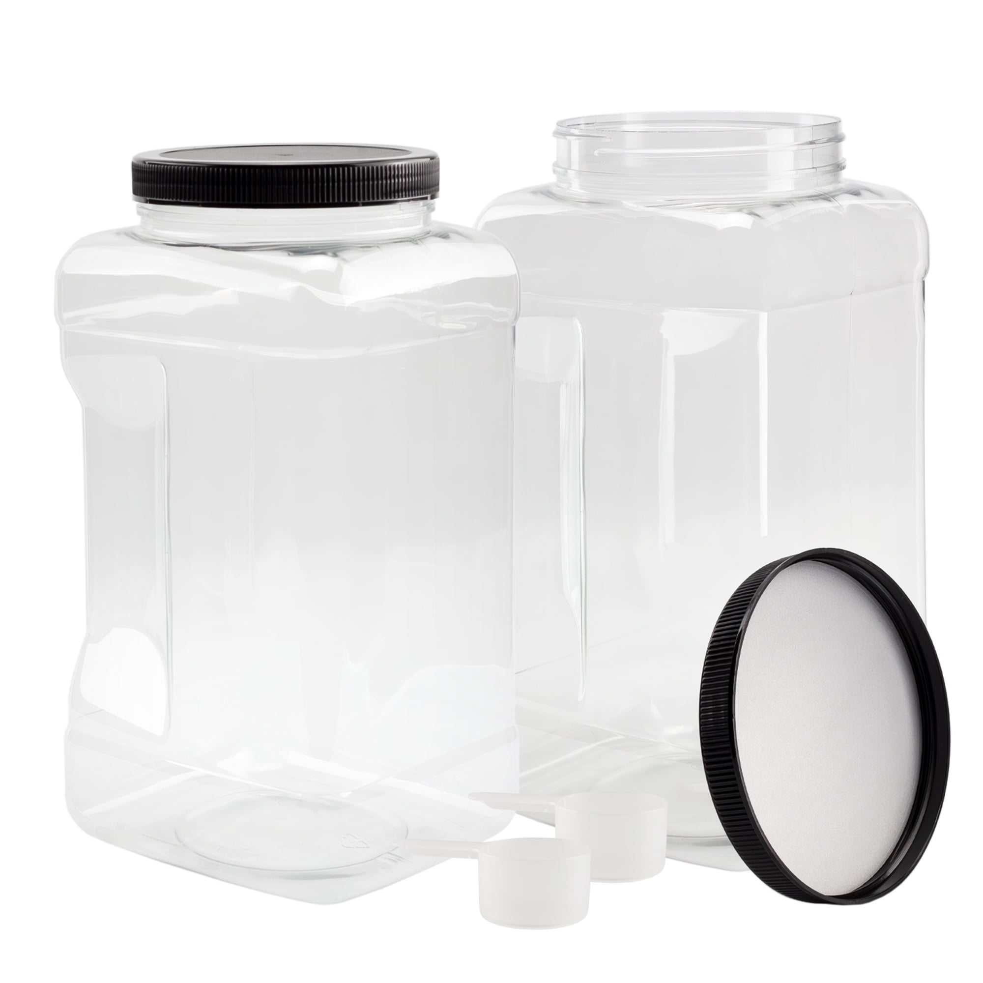 Cornucopia Clear Plastic Canisters (2-Pack); 4-qt Square Gallon Size w ...