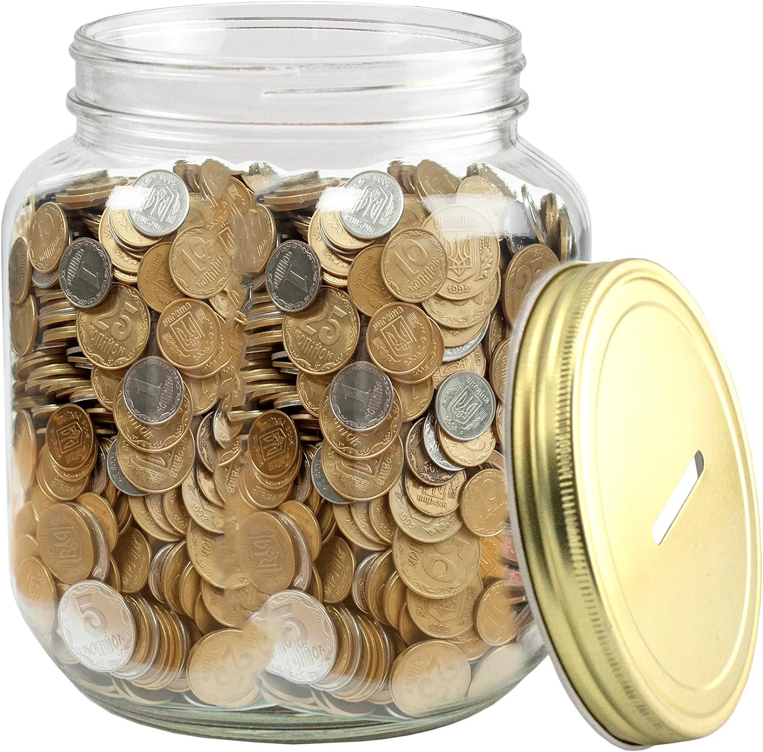 Cornucopia Large Coin Bank Jar; Half Gallon Clear Glass Piggy Bank with ...