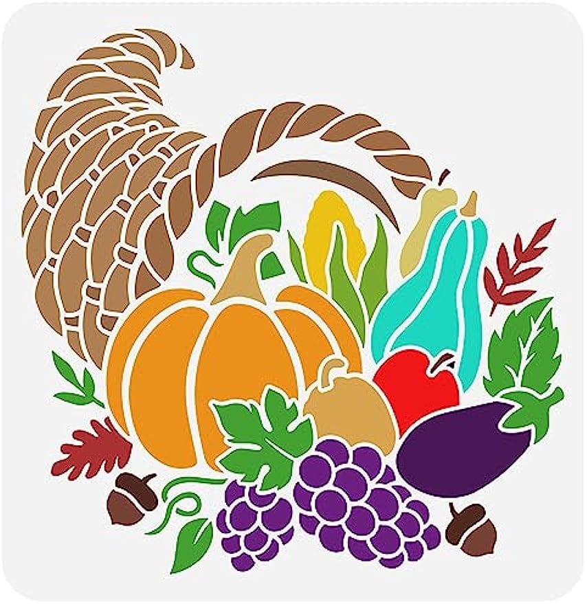Cornucopia Stencil 11.8x11.8 inch Thanksgiving Harvest Cornucopia ...