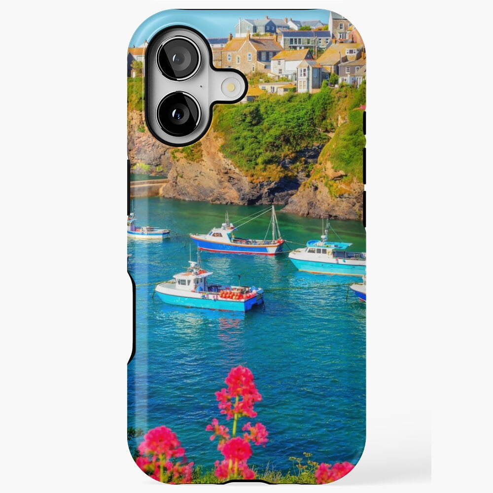 Cornwall Coast Boats and Pink Flowers Art for iPhone 17 to 11 Pro Max ...