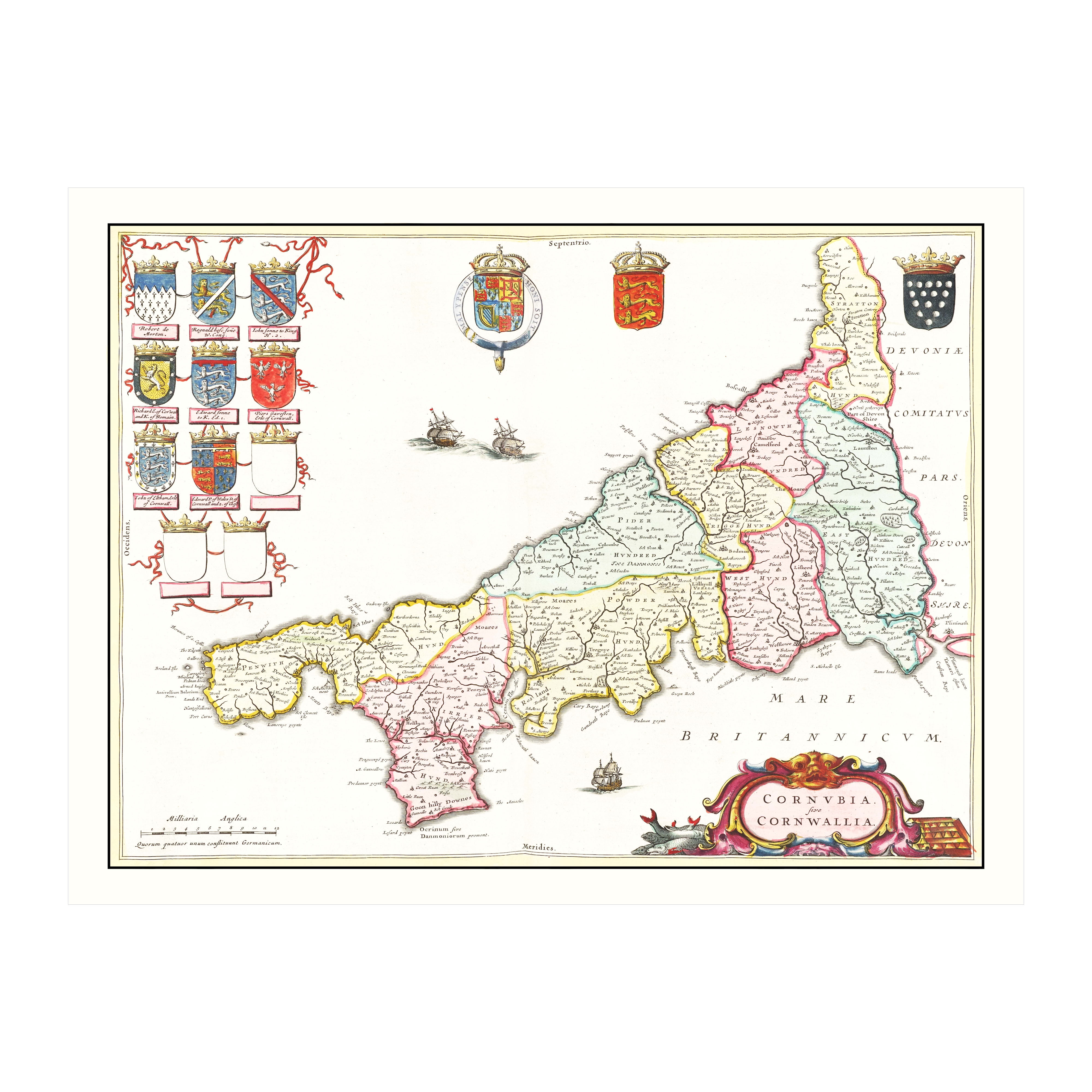 Cornwall England Art, 1665 Vintage Map of Cornwall England History Wall ...