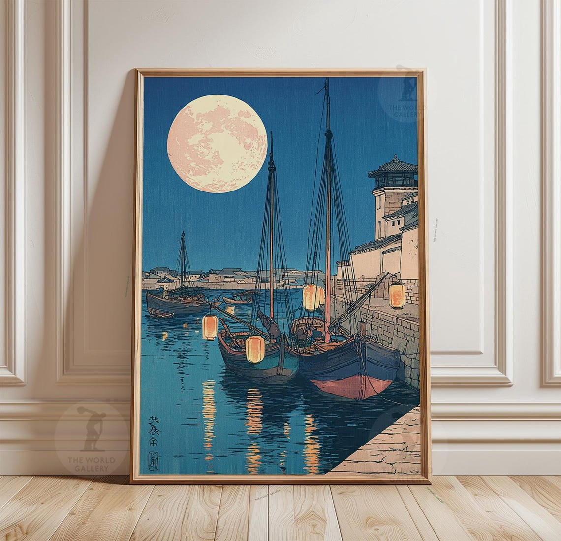 Cornwall Harbour Poster Coastal Night Moonlit Fishing Boats Wall Art ...