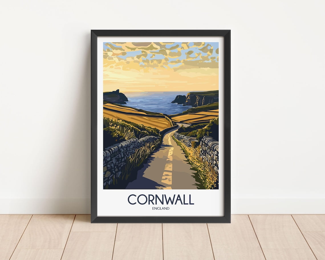Cornwall Poster Vintage England Scenic Countryside Wall Art Print ...