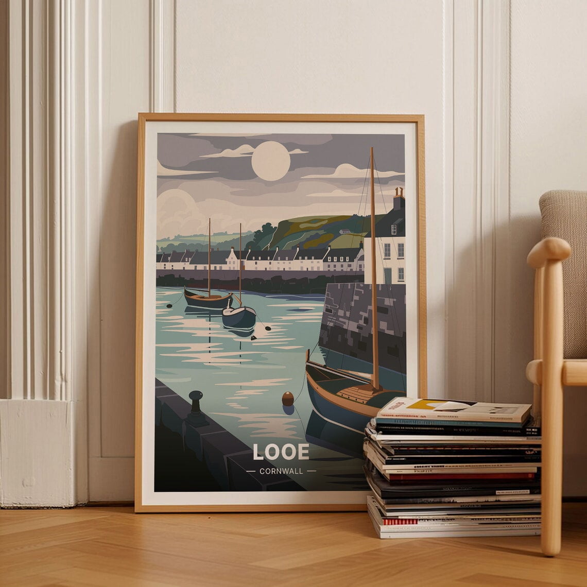 Cornwall Travel Poster, Looe And Polperro Art, Coastal Beach Decor ...