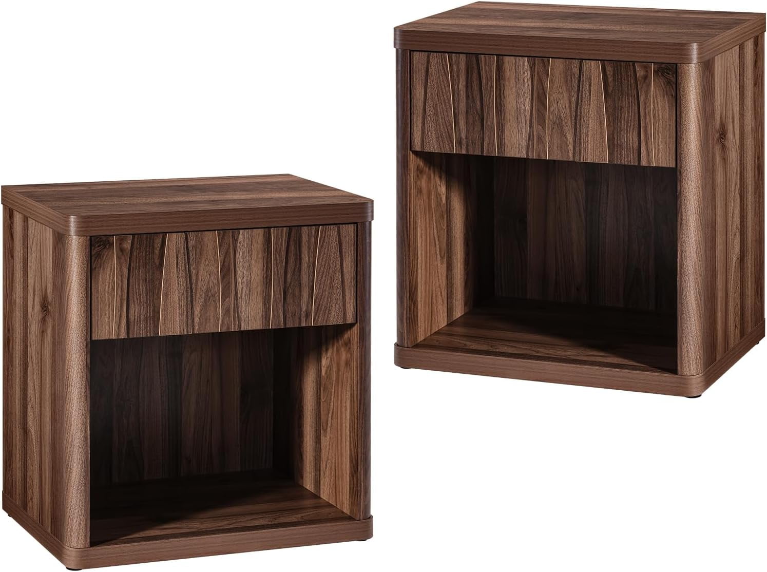 Cornwall Wave Pattern Night Stand Set 2, Wood Nightstand with Drawer ...