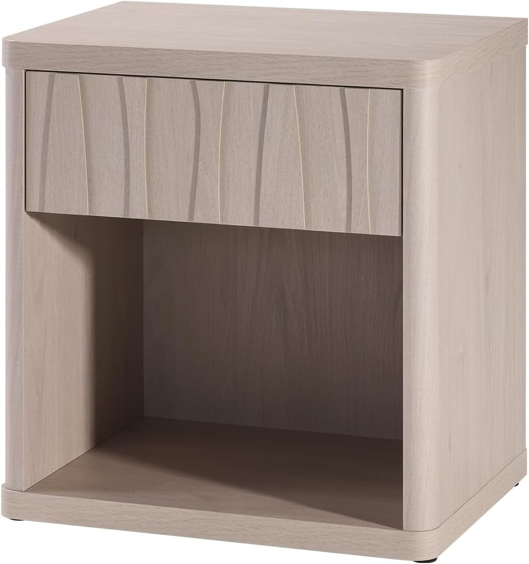 Cornwall Wave Pattern Night Stand, Wood Nightstand with Drawer, Side Tables Bedroom, Modern End ...