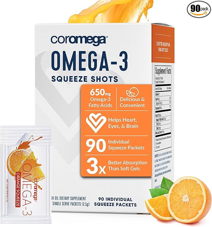 Coromega Omega 3 Fish Oil Supplement, 650mg of Omega-3s with 3X Better ...