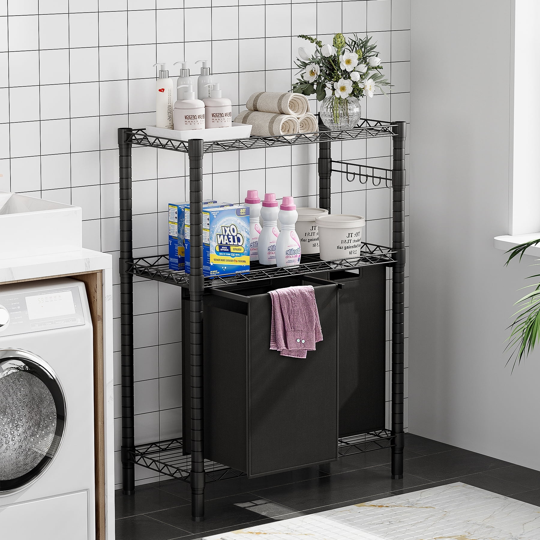 Coromose 2-Section Laundry Hamper Sorter with Shelves, Laundry ...