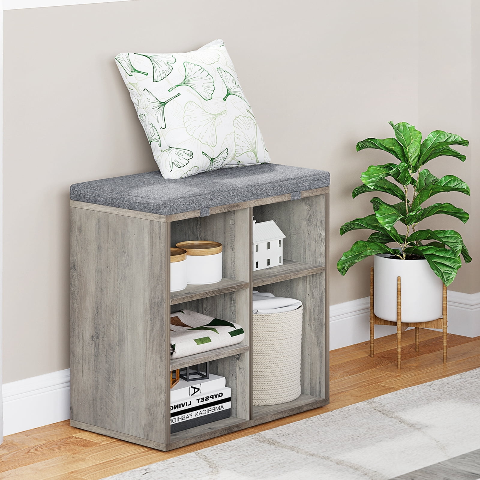 Coromose 20" 5-Cube Shoe Storage Bench with Padded Seat for Entryway ...