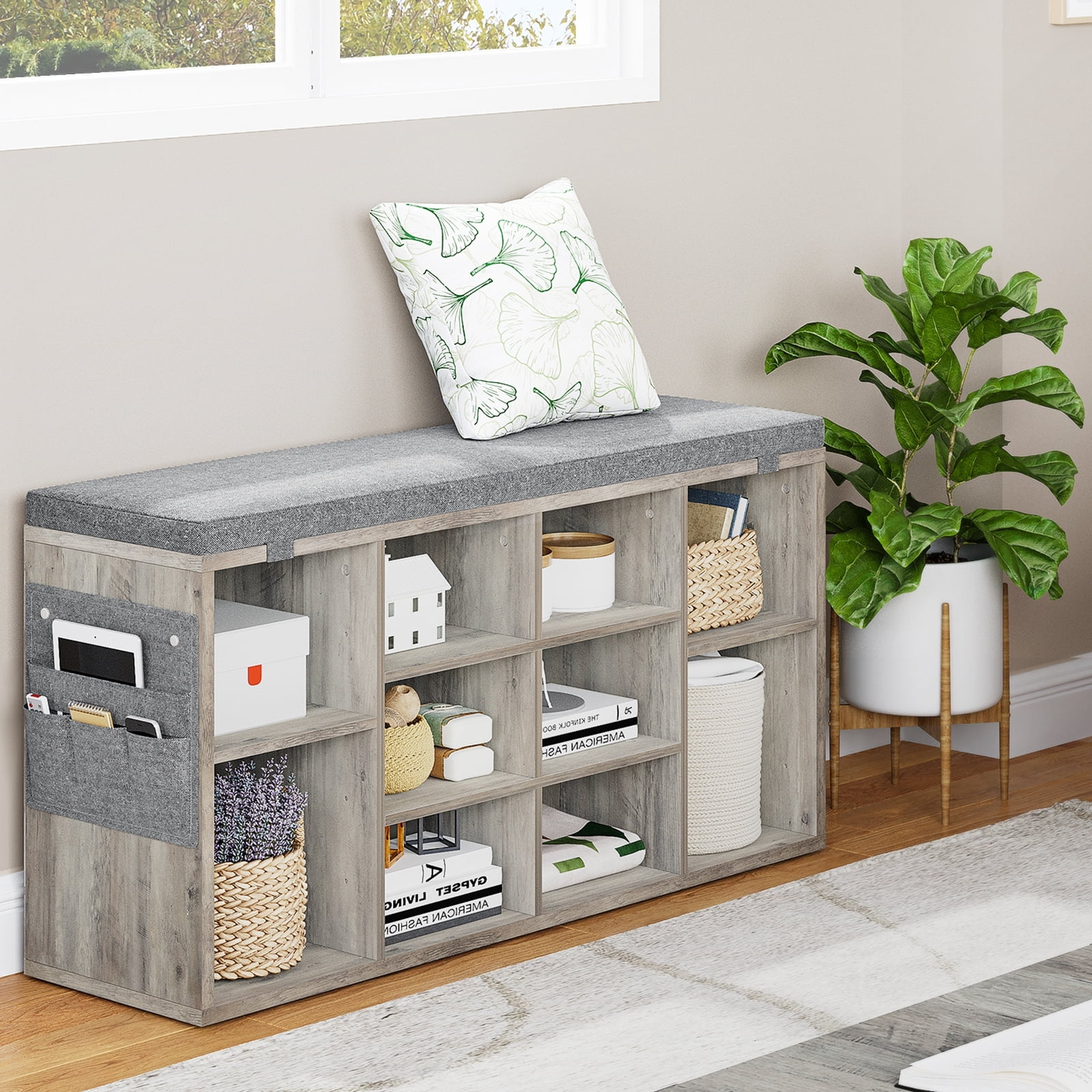 Coromose 41" 10-Cube Shoe Storage Bench with Padded Seat for Entryway ...