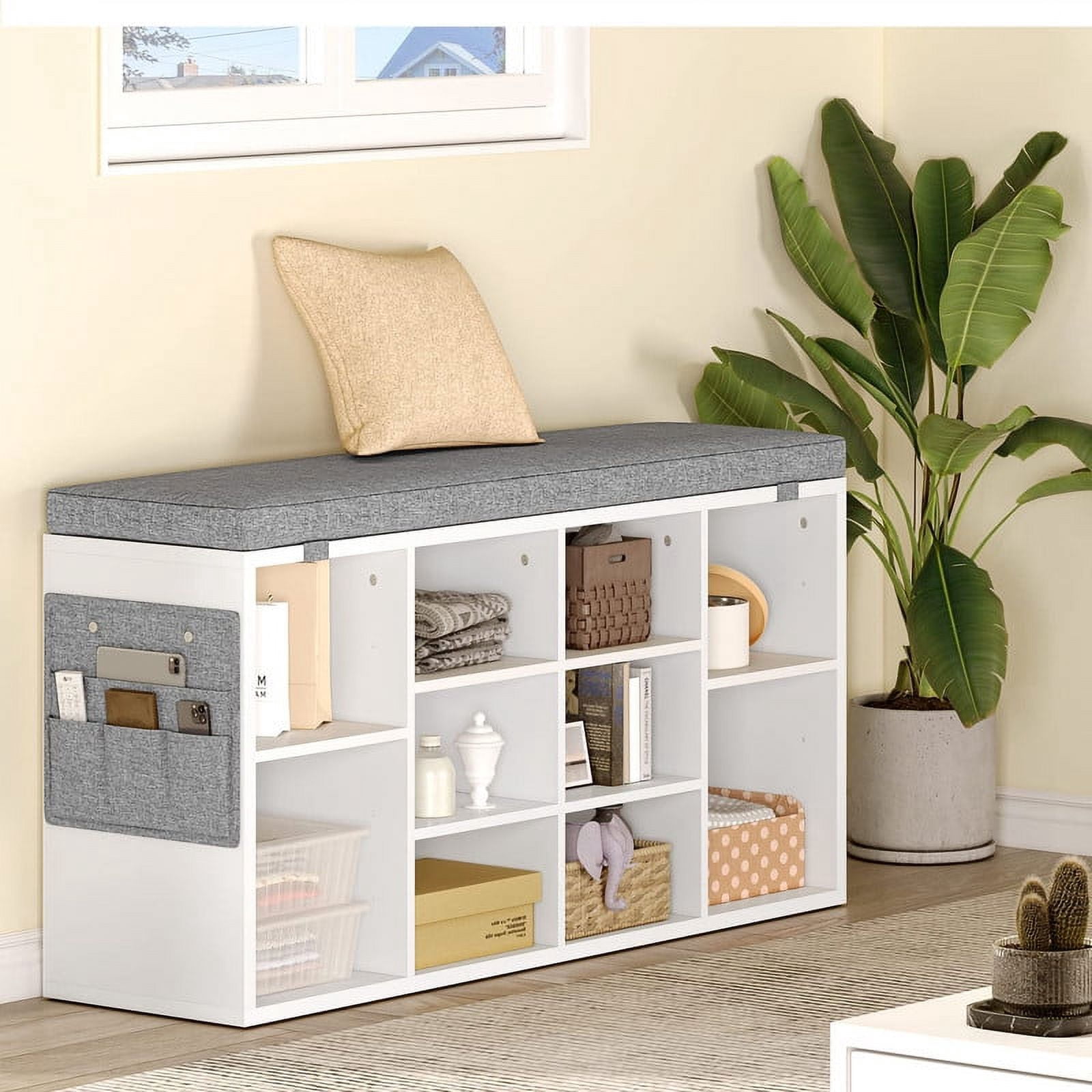 Coromose 41" 10-Cube Shoe Storage Bench with Padded Seat for Entryway ...