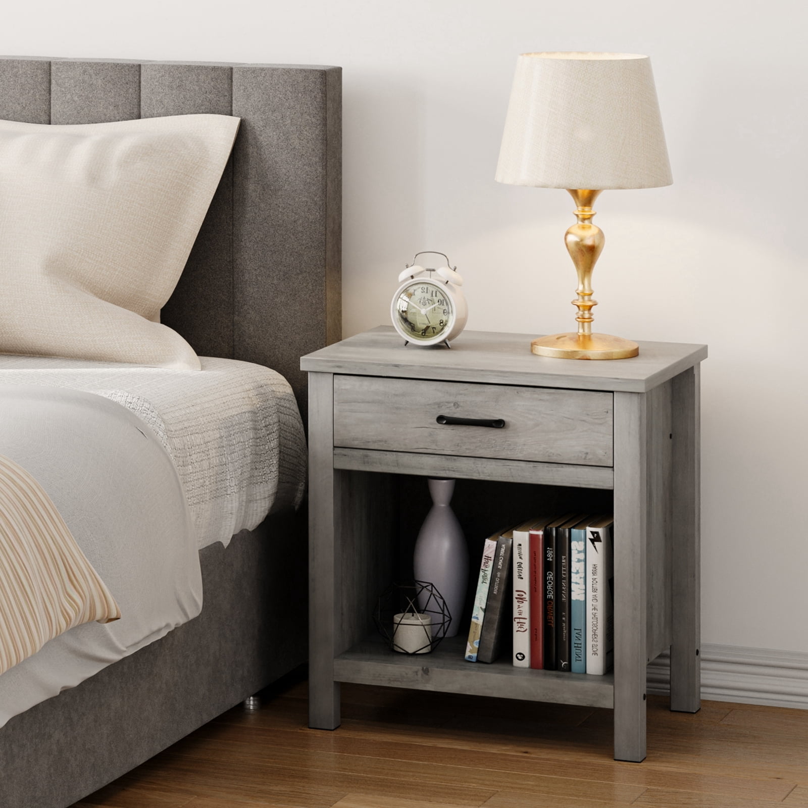 Coromose Square Nightstand with Drawer, Farmhouse End Table for Bedroom ...