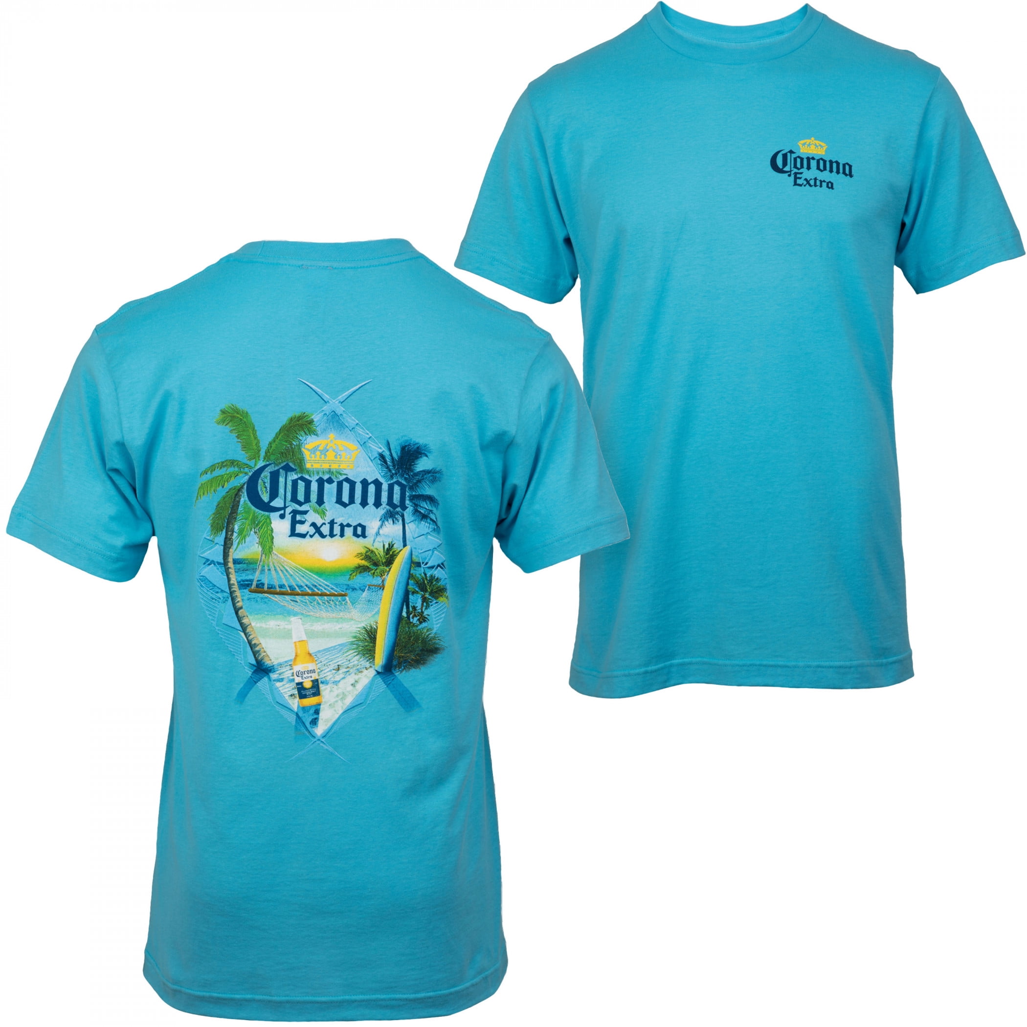 Corona Extra T-Shirt, Aqua Blue, Cotton, Front and Back Design, Size ...