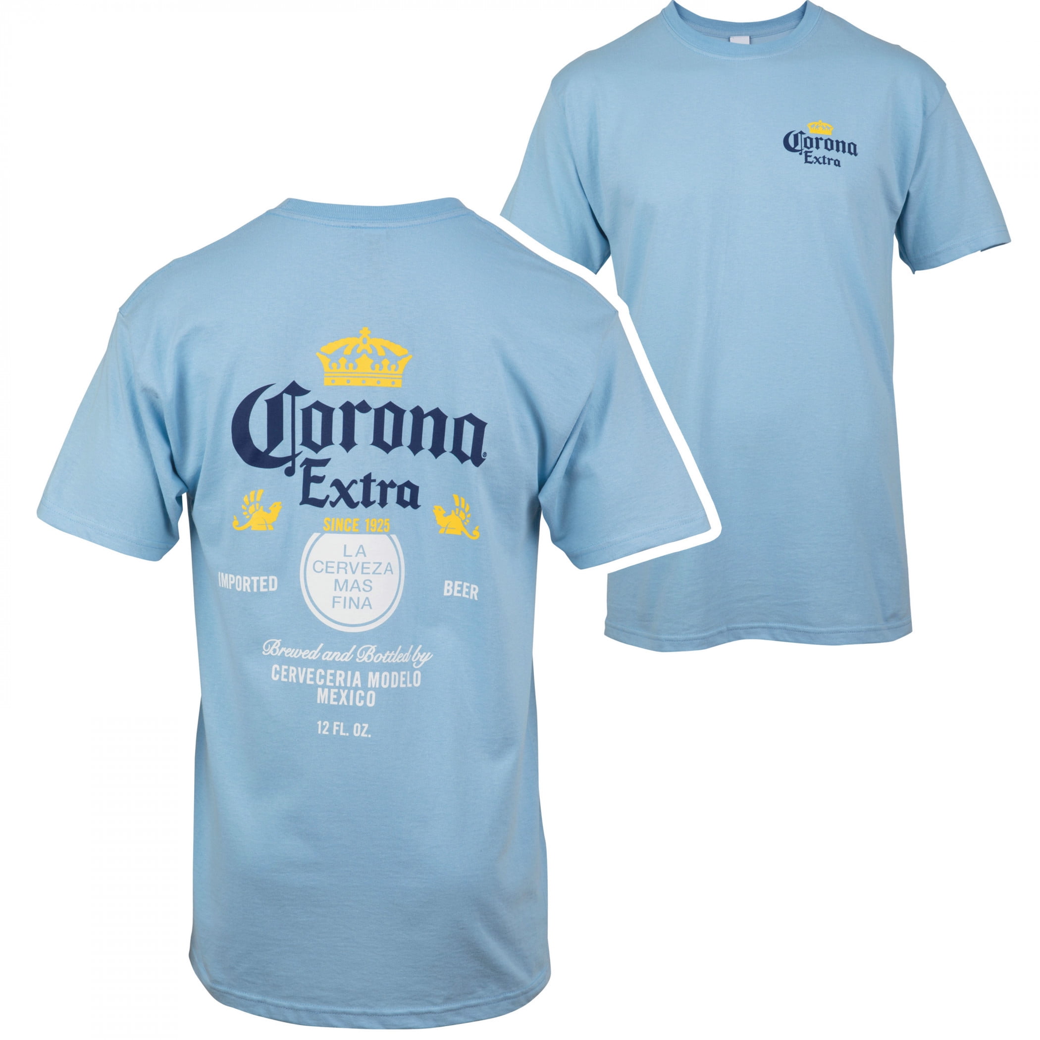 Corona Extra Label Light Blue Front and Back Print T-Shirt, beer shirt ...