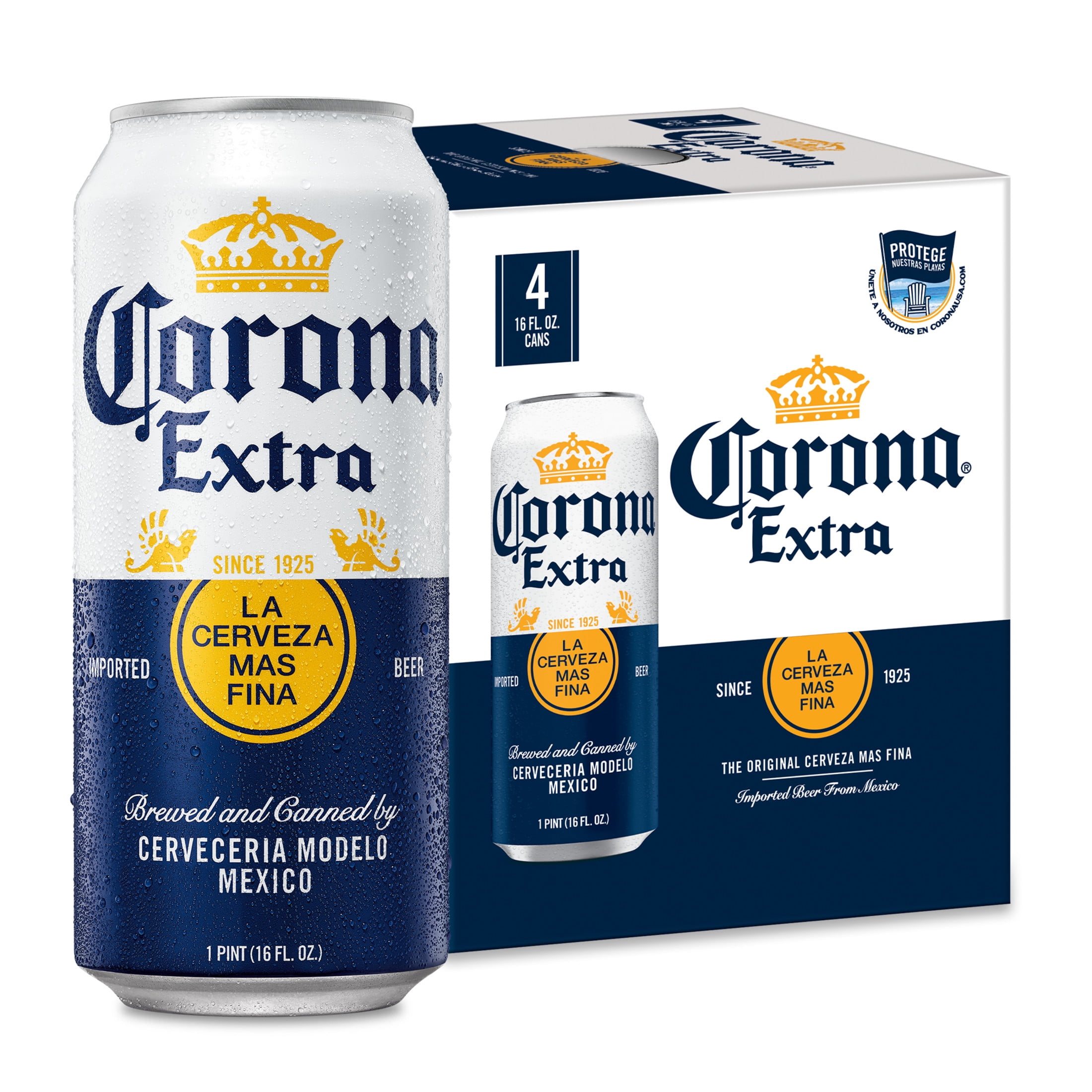 Corona Extra Mexican Lager Import Beer, 4 Pack 16 fl. oz. Cans, 4.6% ...