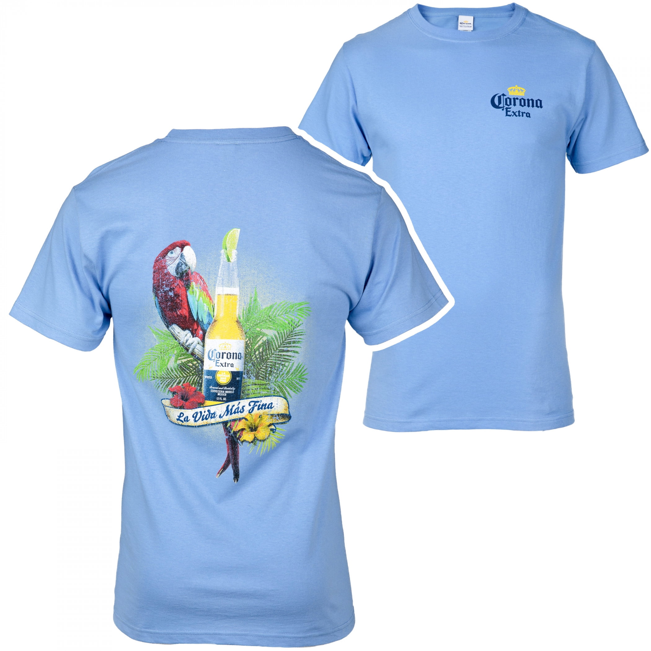 Corona Extra Parrot La Vida Mas Fina Blue Front and Back T-Shirt-Medium ...