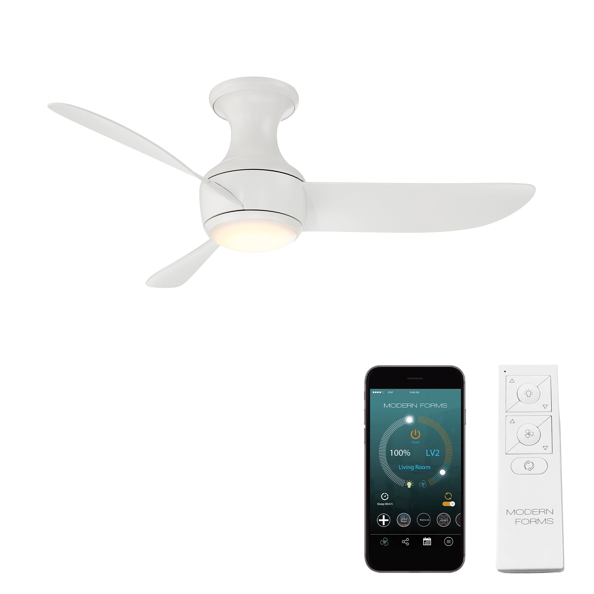 Corona 44" Matte White Dimmable LED Smart Flush Mount Ceiling Fan with ...