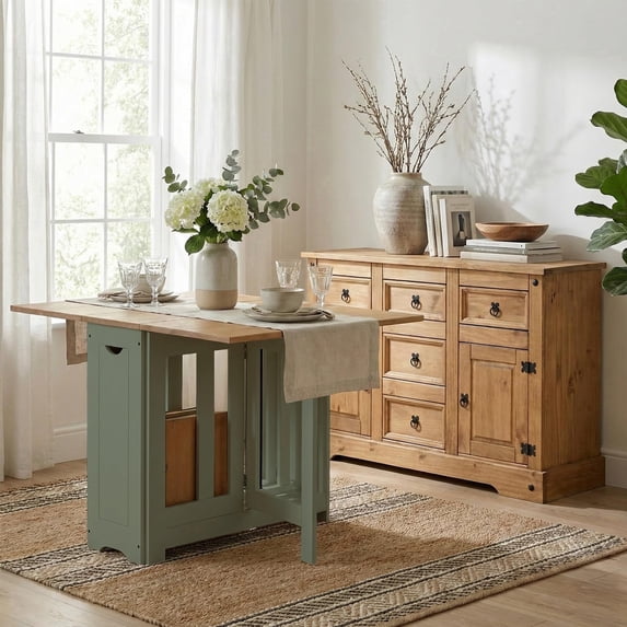 Corona Sideboard & Santos Butterfly Dining Set – 2-Door 5-Drawer ...