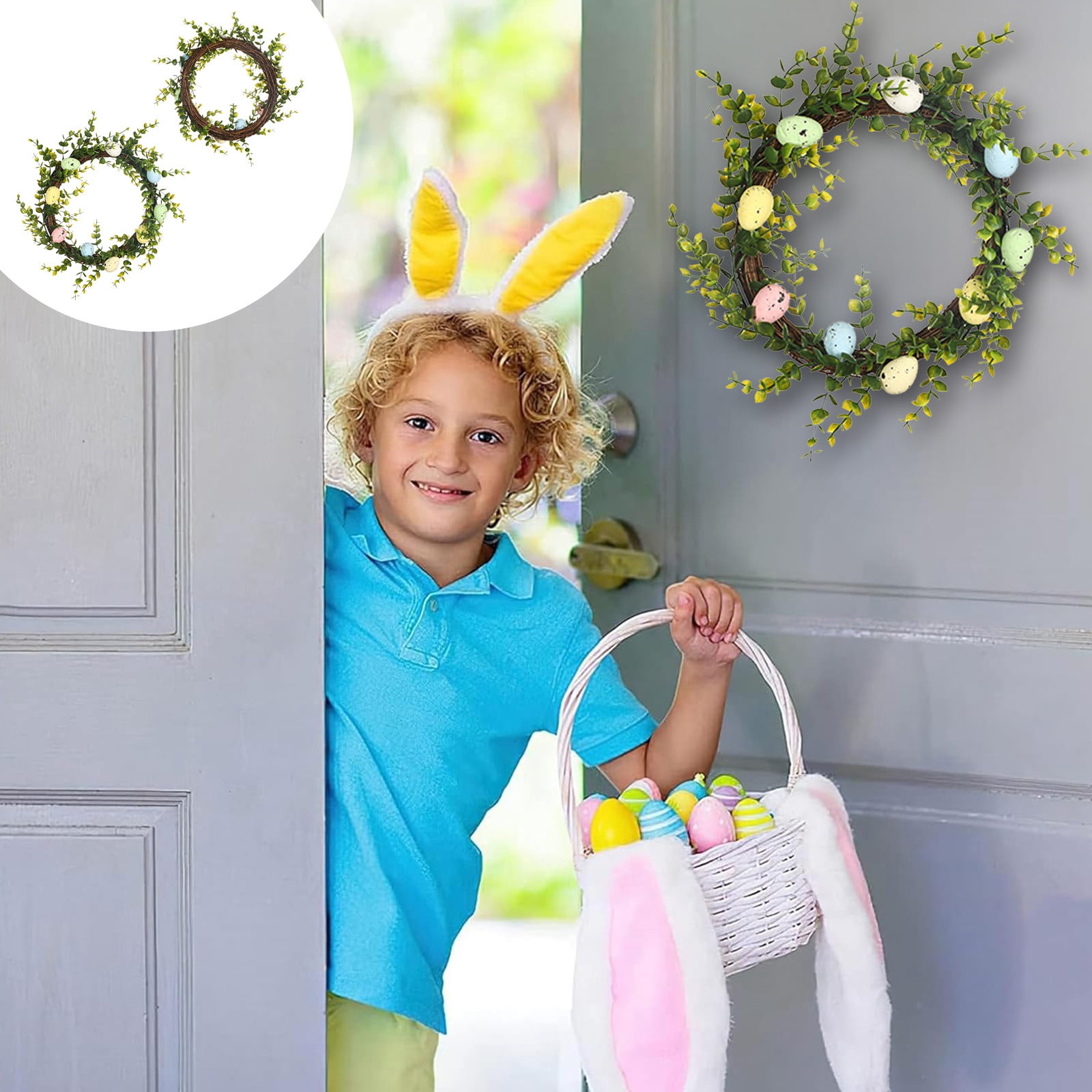 Corona de huevos de Pascua de 13 pulgadas simulada Ratan puerta colgando suministros de ...