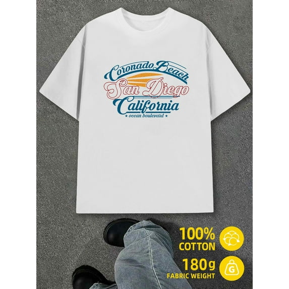 Coronado Beach Tee men's white 180G 100% Cotton Unique designs, summer ...