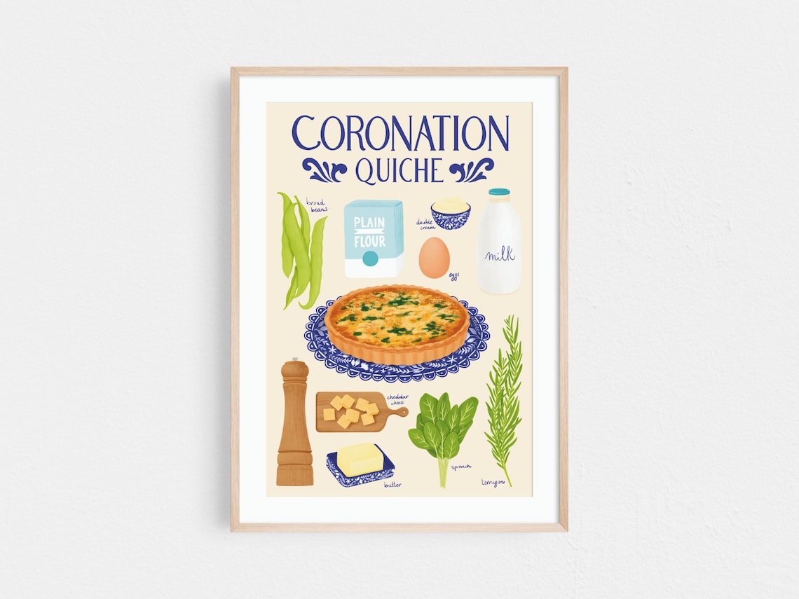 Coronation Quiche Recipe Illustration Poster, Recipe Poster, English ...