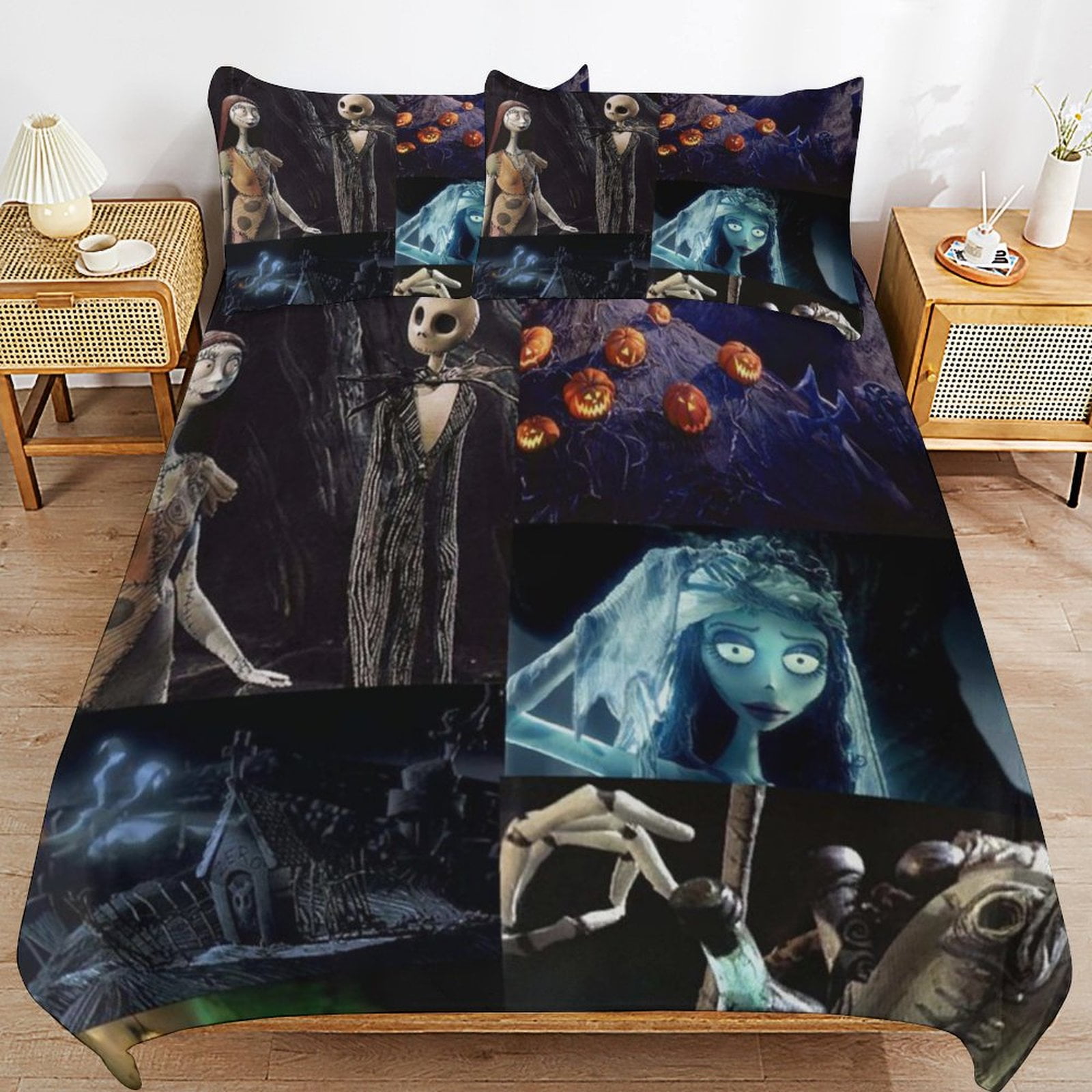 Corpse Bride And Jack Skellington Duvet Cover Set, 3 Piece Bedding Set ...