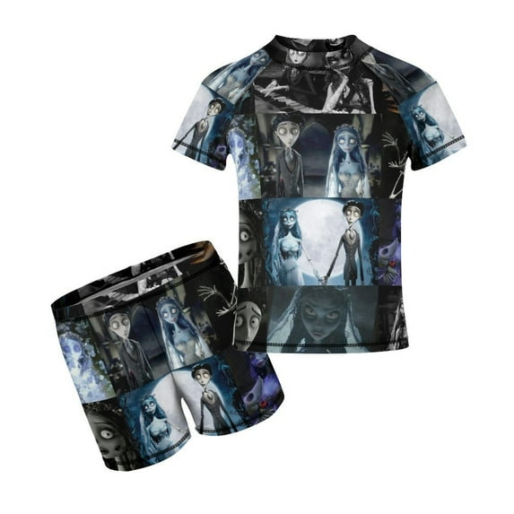 Corpse Bride Boys 2-Piece Swimsuit Set, Short Sleeve Rash Guard & Swim ...