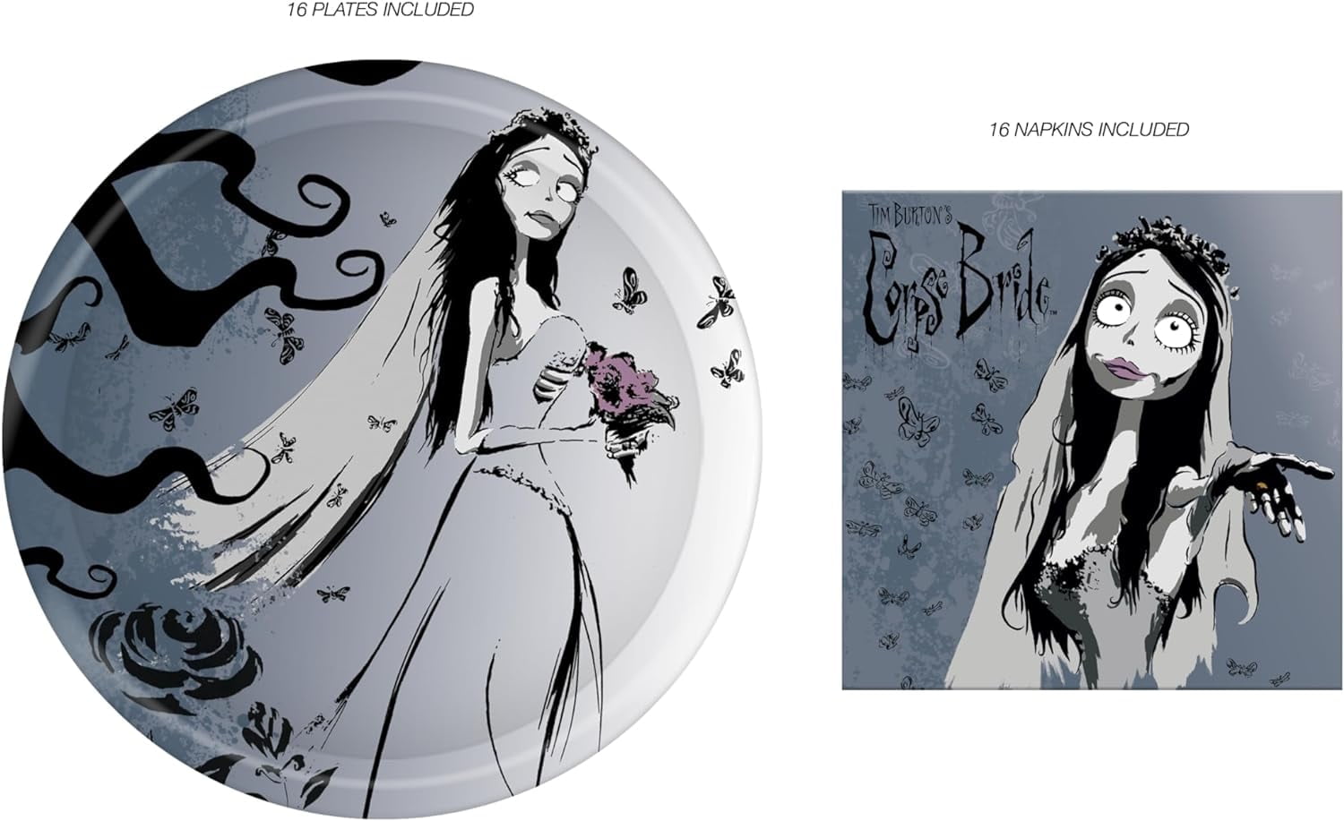 Corpse Bride Butterflies And Roses 32ct Paper Napkin and Plate Party ...