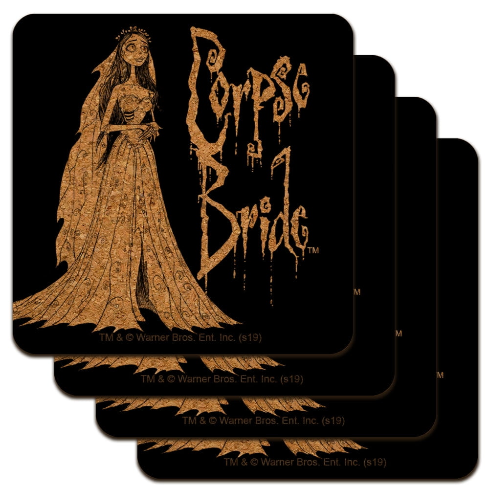 Corpse Bride Logo and Silhouette Low Profile Novelty Cork Coaster Set ...