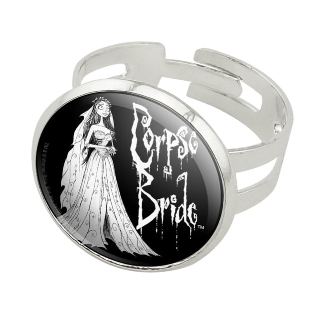 Corpse Bride Logo and Silhouette Silver Plated Adjustable Novelty Ring ...