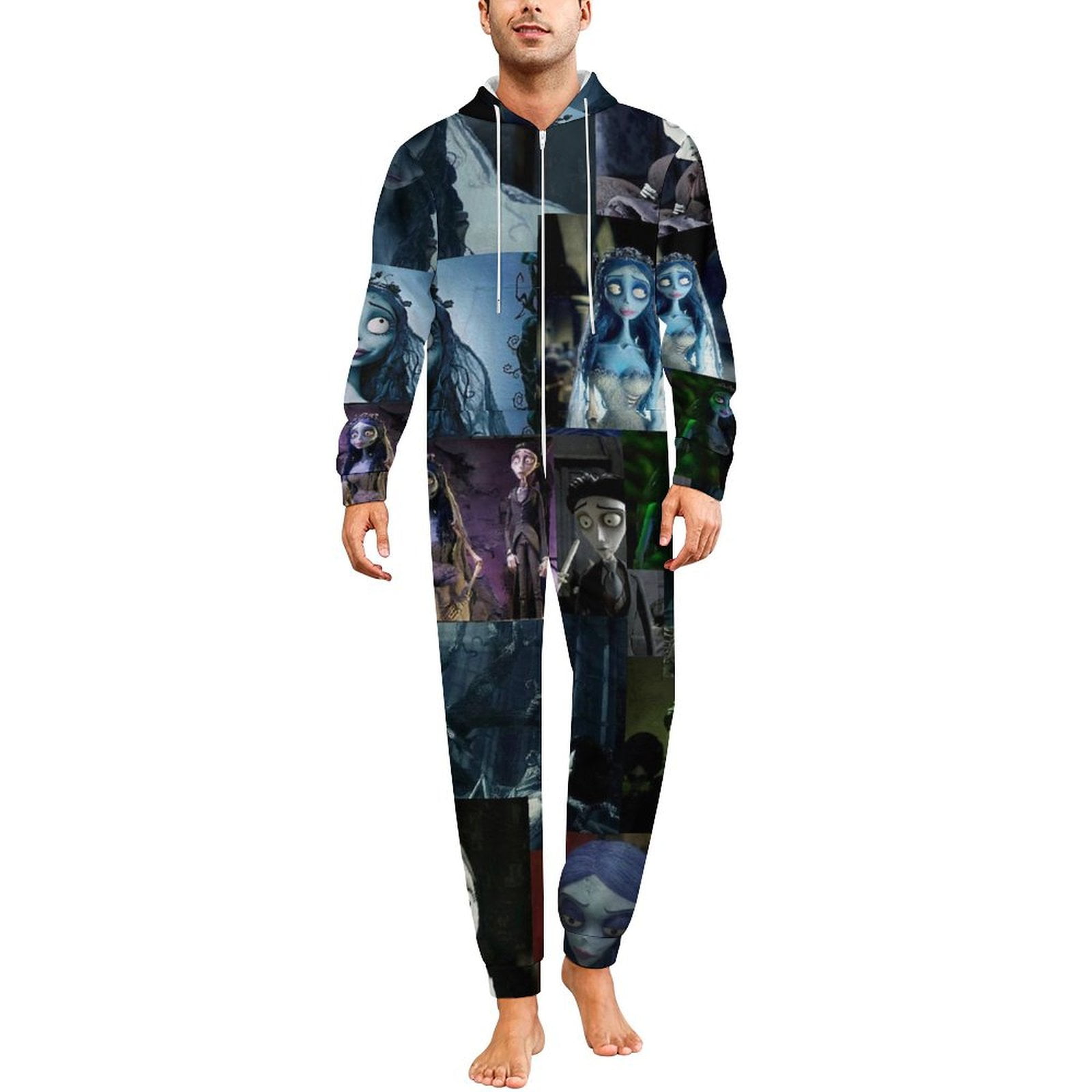 Corpse Bride Men's Hooded Jumpsuit - Zip Up One Piece Pajamas Soft Cozy ...