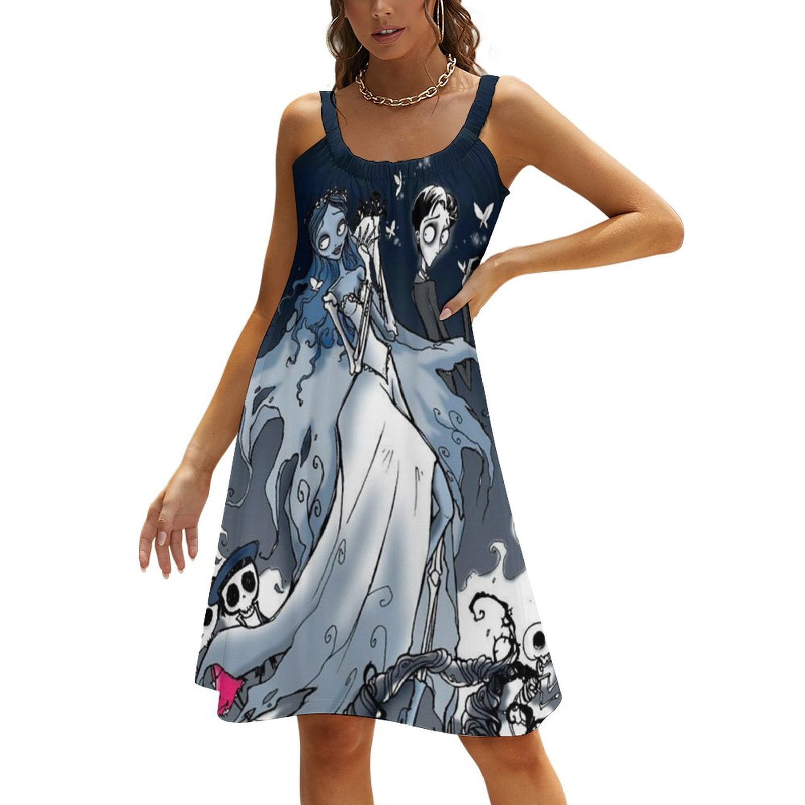 Corpse Bride Womens Dress Loose Sleeveless Beach Sling Skirt Soft ...