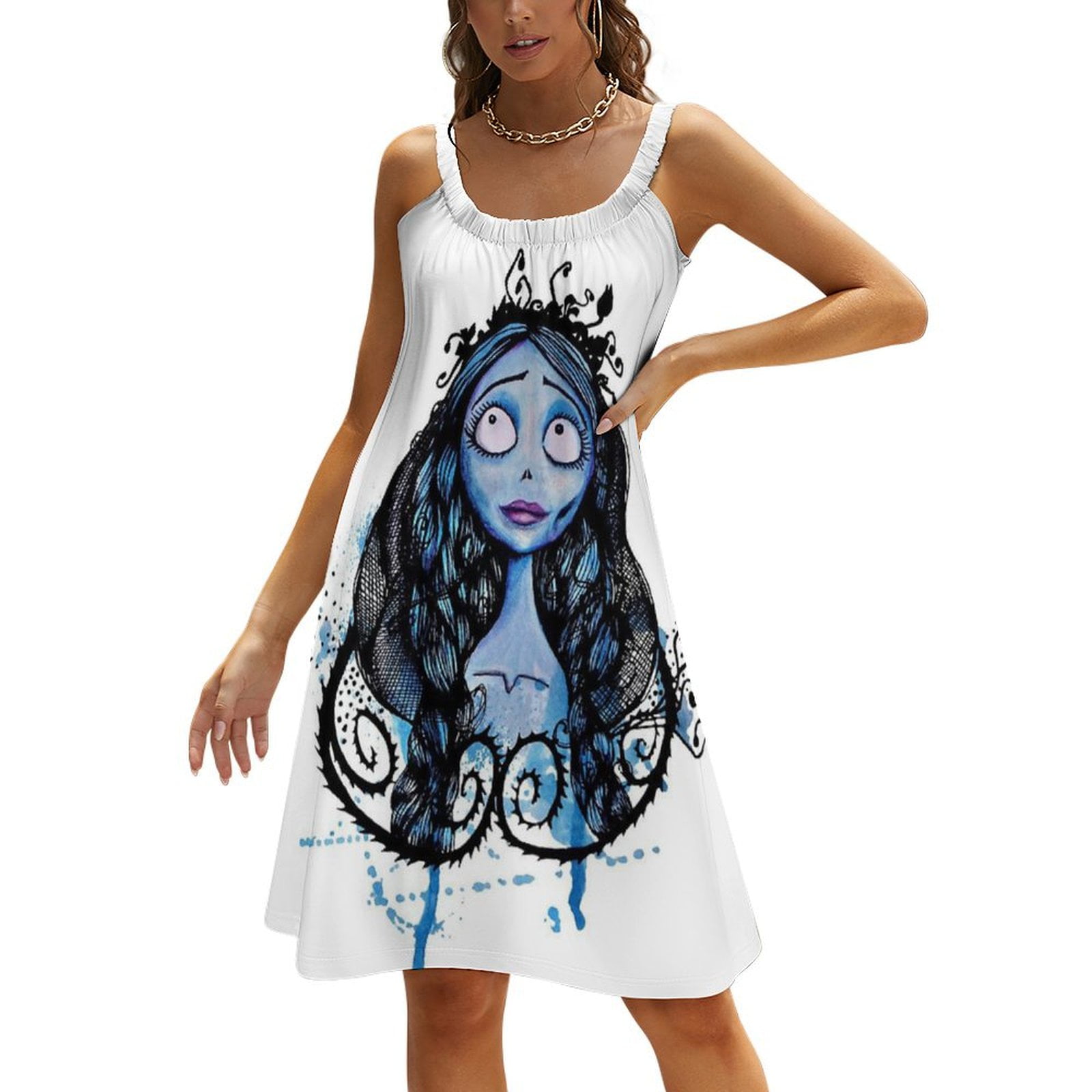 Corpse Bride Womens Dress Loose Sleeveless Beach Sling Skirt Soft ...
