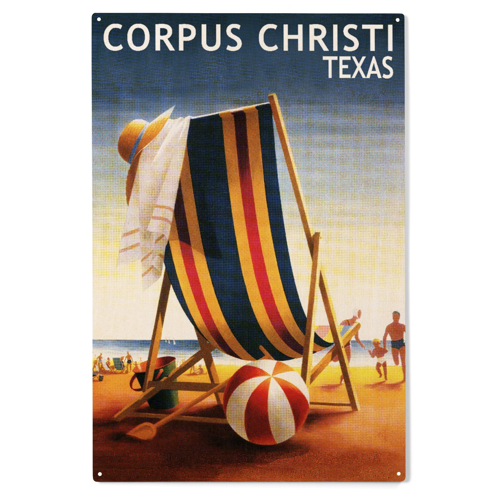 Corpus Christi, Texas, Beach Chair and Ball Birch Wood Wall Sign (10x15 ...