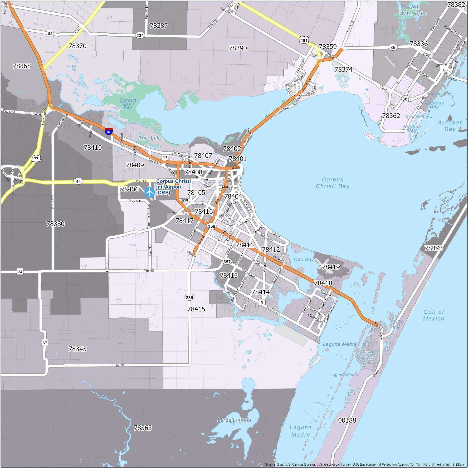 Corpus Christi Zip Code Map GLOSSY POSTER PICTURE PHOTO PRINT BANNER ...