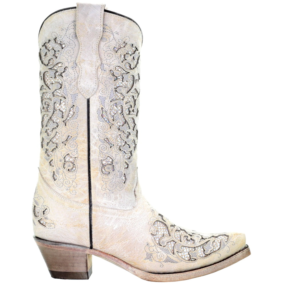 Corral Boots Girls Glitter Tooled Inlay Snip Toe Cowboy Mid Calf Boots ...