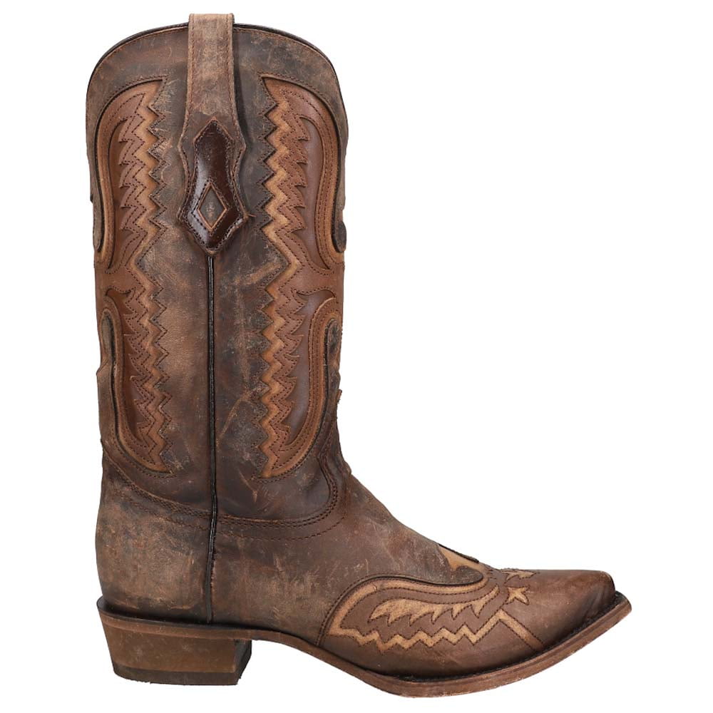 Corral Men's Distressed Tan Eagle Inlay Embroidery Snip Toe Boots C3952 ...