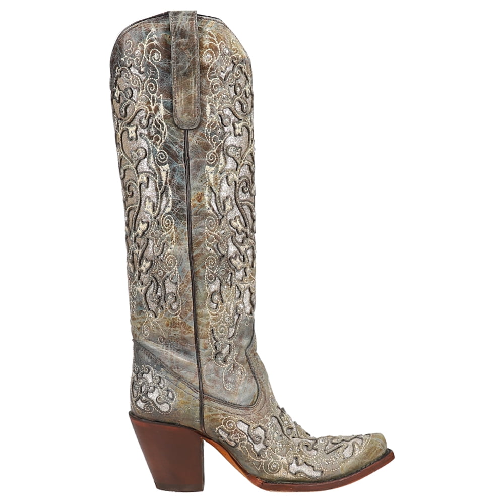 Corral Boots Womens Distressed Glitter Tooled Inlay Snip Toe Cowboy ...