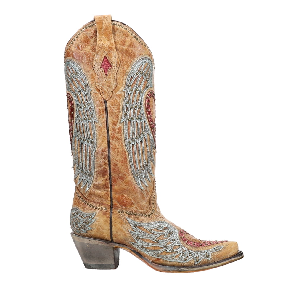 Corral Boots Womens Heart And Wings Embroidered Studded Snip Toe Cowboy ...