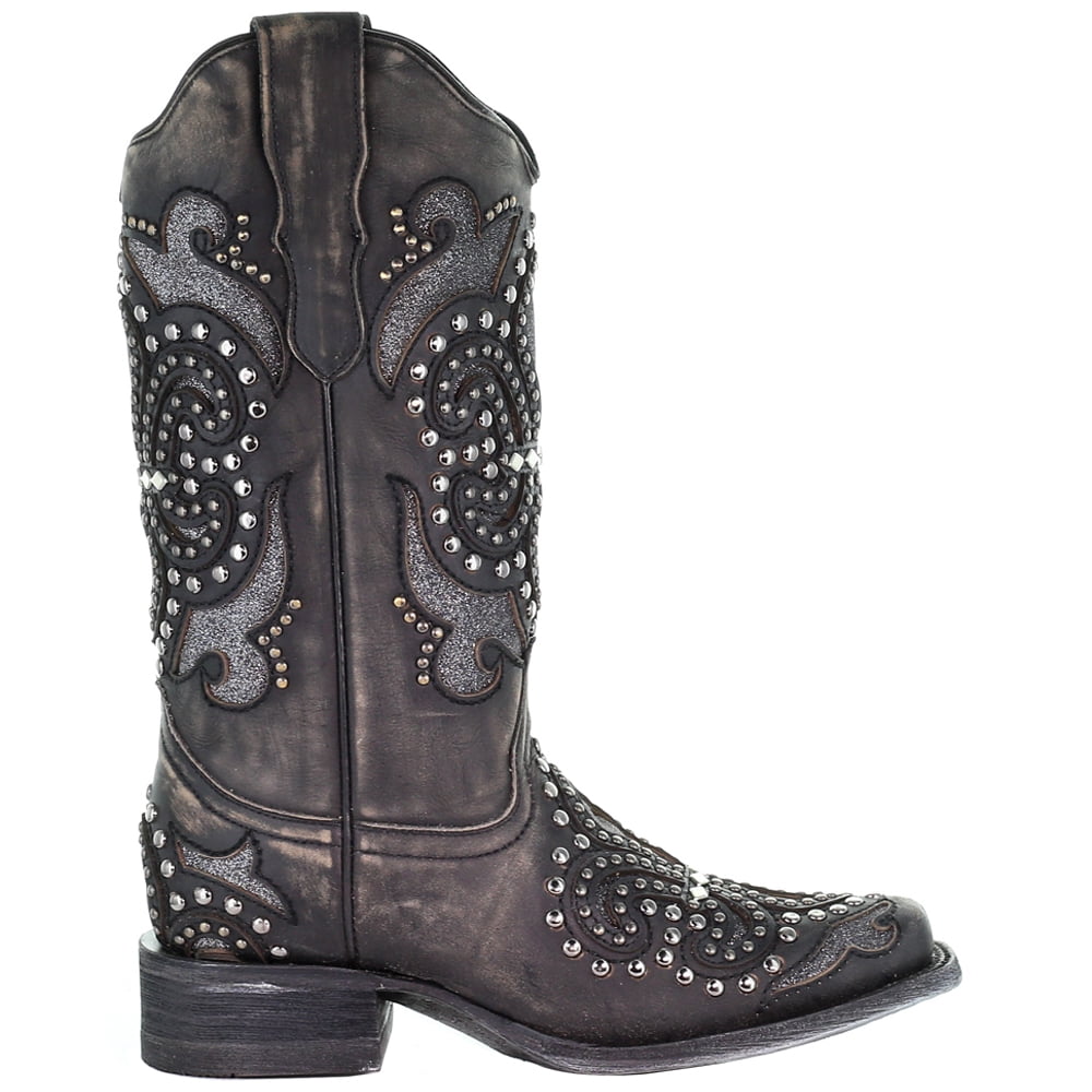 Corral Boots Womens Studded Tooled Inlay Snip Toe Cowboy Mid Calf Dress ...