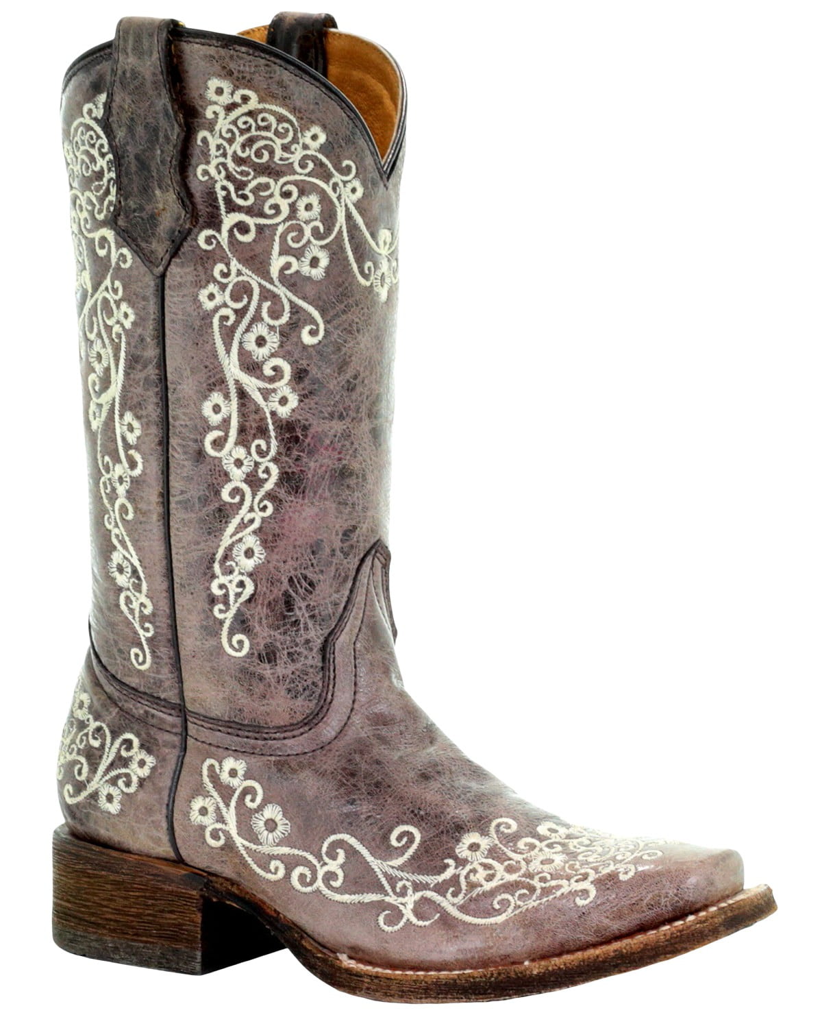 Corral Girls' Crater Bone Embroidered Western Boot Broad Square Toe ...