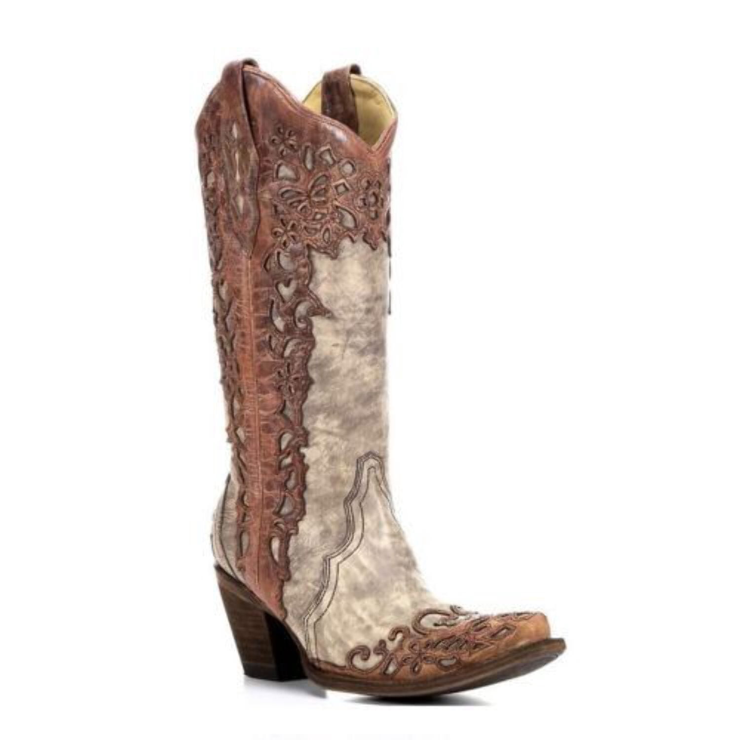 Corral Ladies Addison Sand Cognac Laser Overlay Cowboy Boots A2665 ...