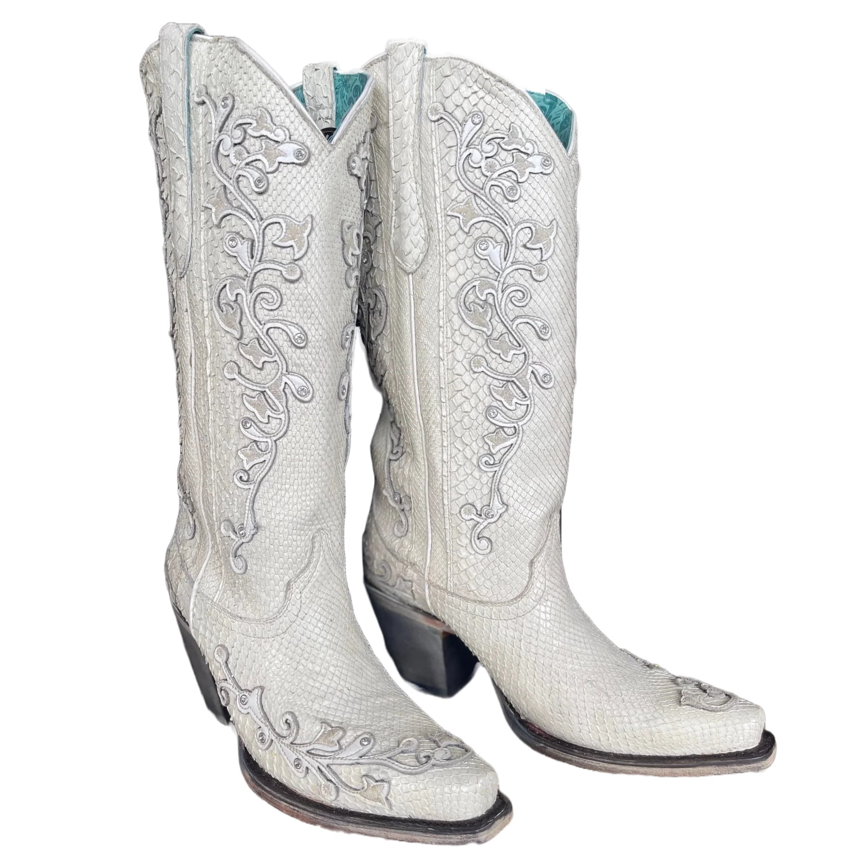 Corral® Ladies Anna White Python Overlay Embroidery Wedding Boots A4357 ...
