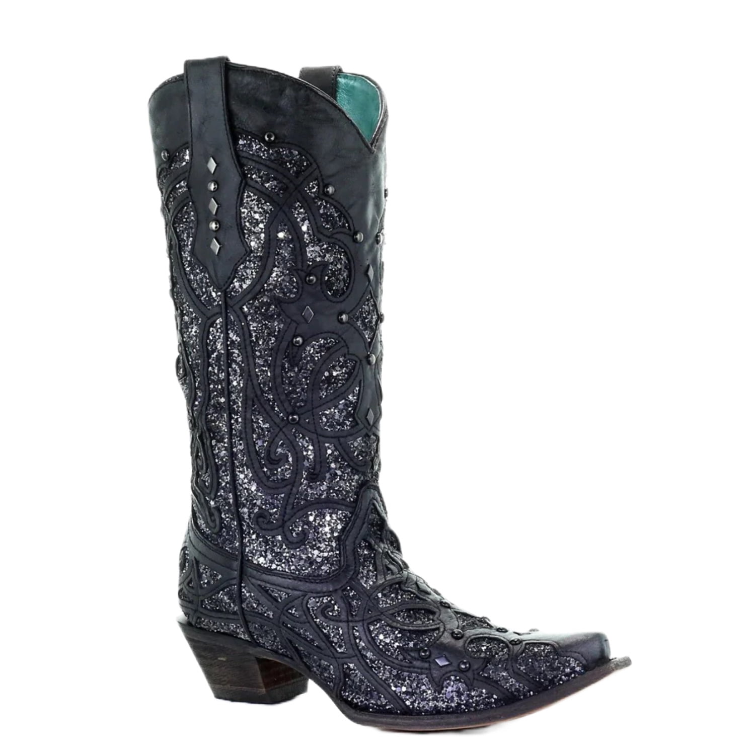 Corral Ladies Black Glitter Inlay and Studded Western Boots C3423 ...